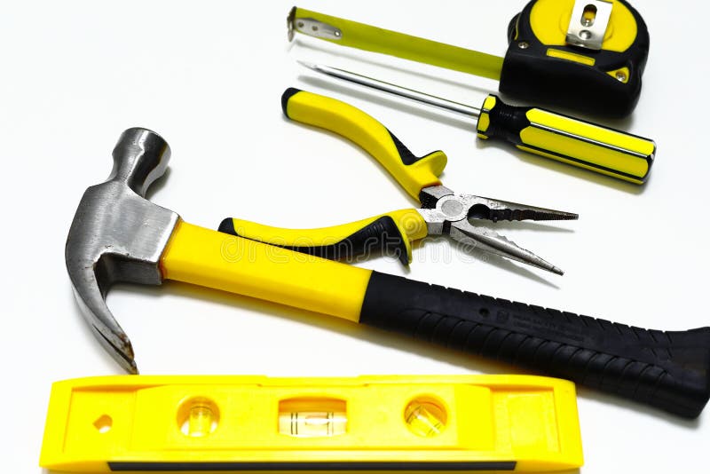 A Group of Yellow and Black Colored Construction Tools Stock Photo ...