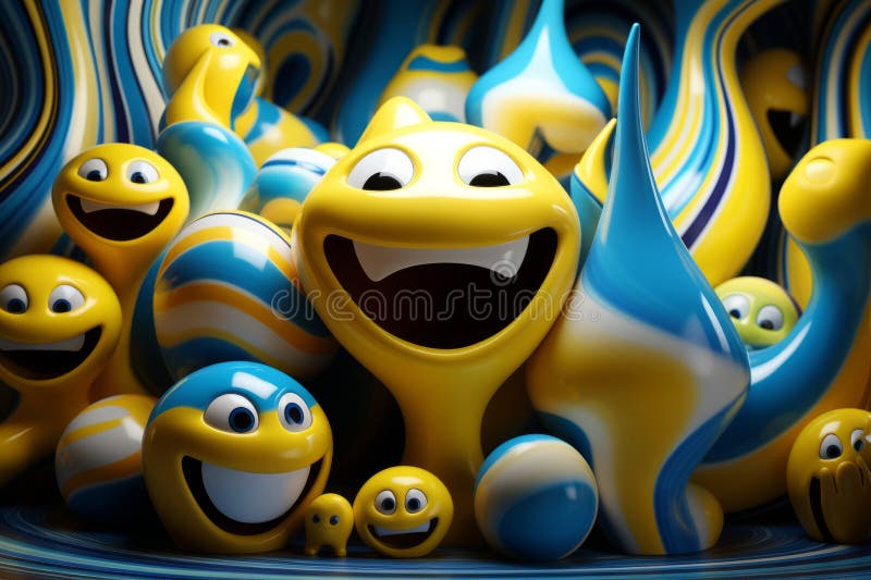 A Group of Yellow and Blue Smiley Faces Stock Illustration ...