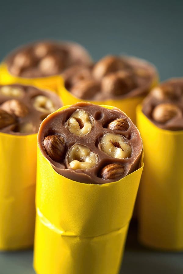 A Group of Yellow Cups Filled with Chocolate and Nuts Stock Image ...