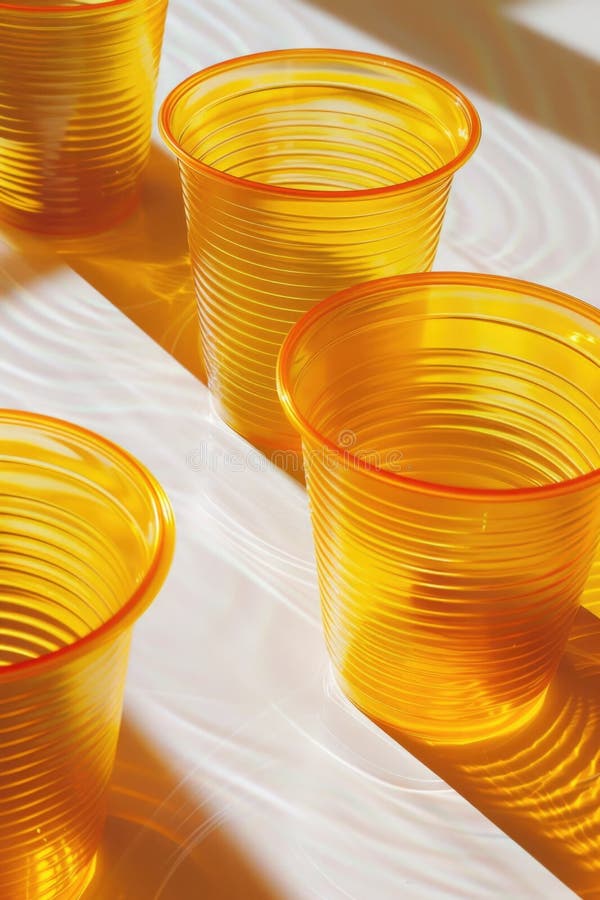 A Group of Yellow Cups Sitting on a Table Stock Photo - Image of ...