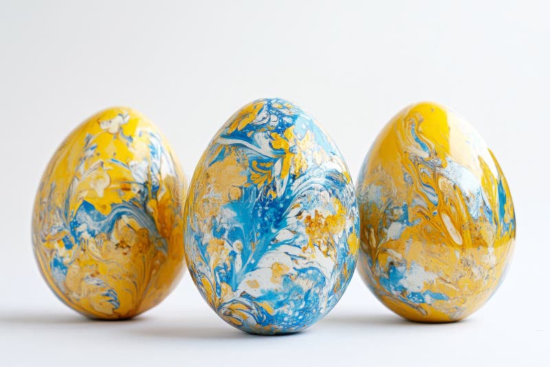 A Group of Yellow and Cyan Easter Eggs, Standing Out Against a White ...