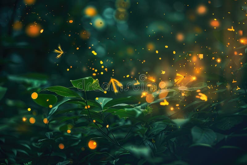 A Group of Yellow Fireflies Flying through the Air. Suitable for Nature ...