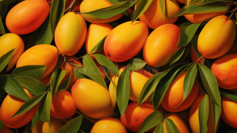 Group of Yellow Fresh Ripe Mango Pattern. Ai Generated Image Stock ...