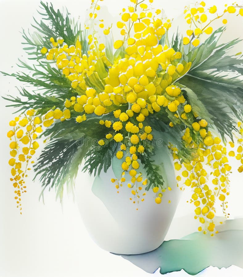 Group of yellow Mimosa stock illustration. Illustration of floral ...
