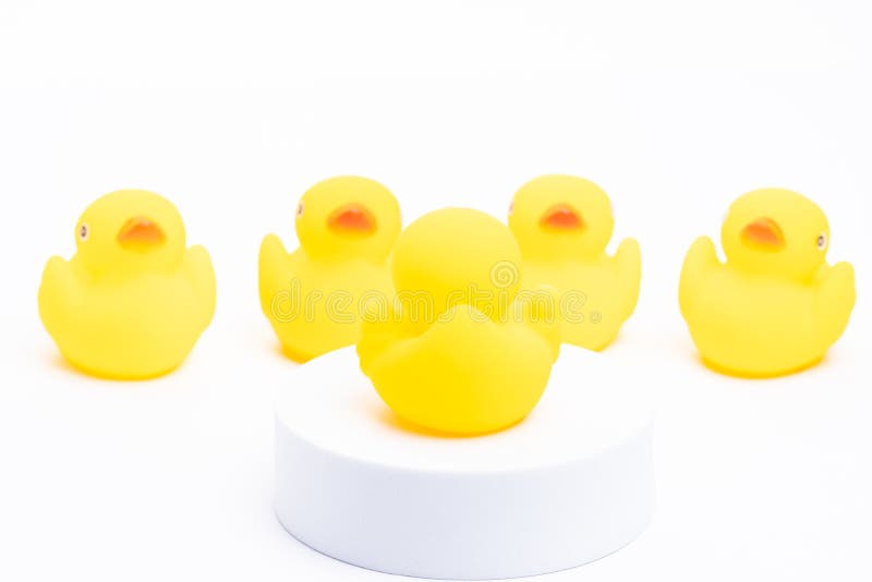 A Group of Yellow Rubber Duck Following the Leader Stock Photo - Image ...
