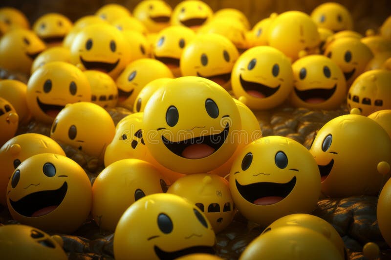 A Group of Yellow Smiley Faces in the Middle of the Ground Stock ...