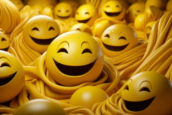 A Group of Yellow Smiley Faces Surrounded by Spaghetti Stock ...