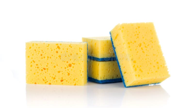 Group of Yellow Sponges for Cleaning Ware Isolated on White Background ...