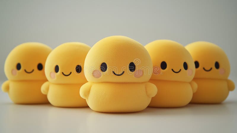 Group of Yellow Stuffed Animals with Smiling Faces Stock Illustration ...