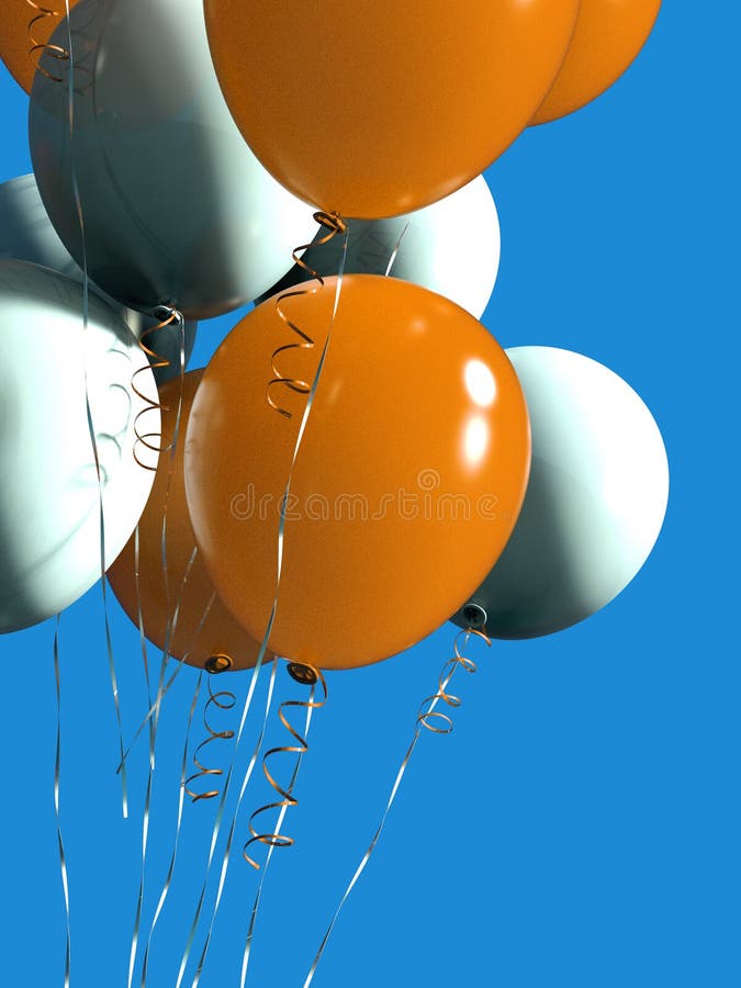 Group Of Helium Balloons With Ribbons On Blue Sky Stock Illustration
