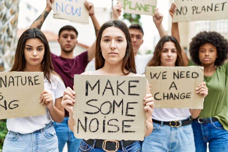 Group of Young Activists People Holding Protest Banner Protesting at ...