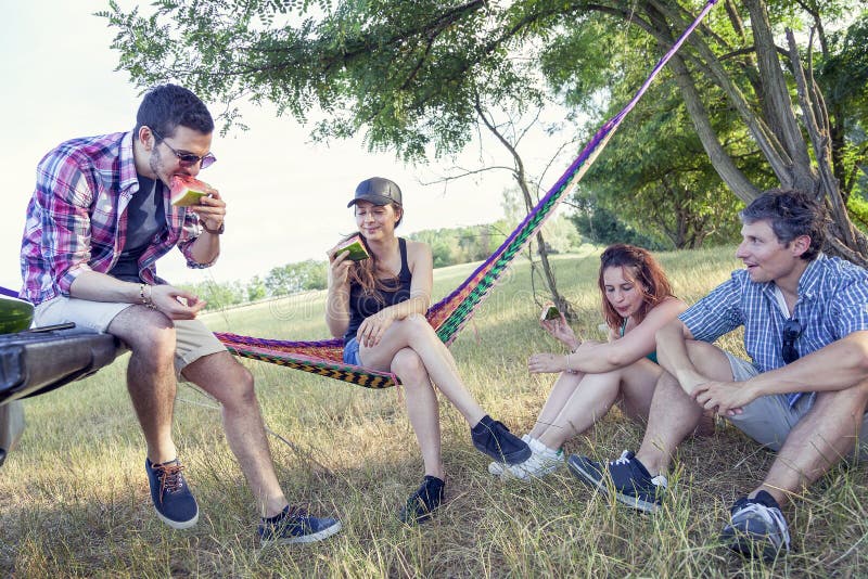 Group of Young Adults Have Fun and Eating Stock Image - Image of fruit ...