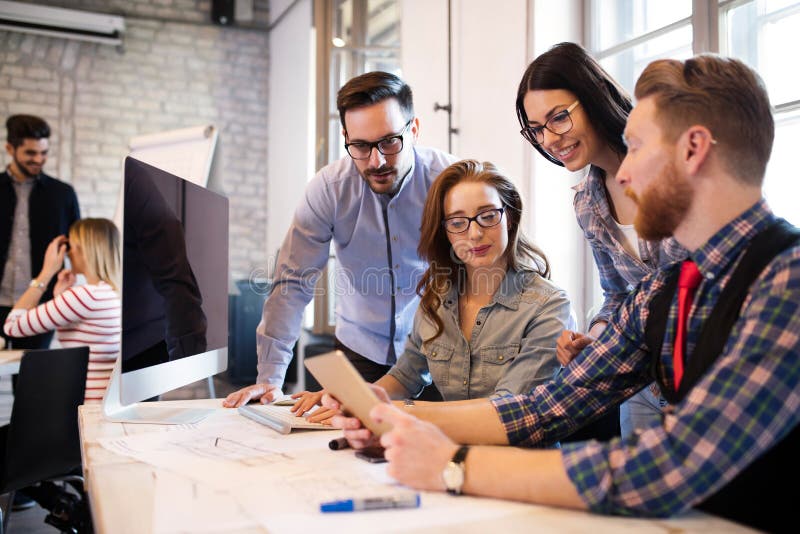 Group of Young Architects Using Digital Tablet Stock Image - Image of ...