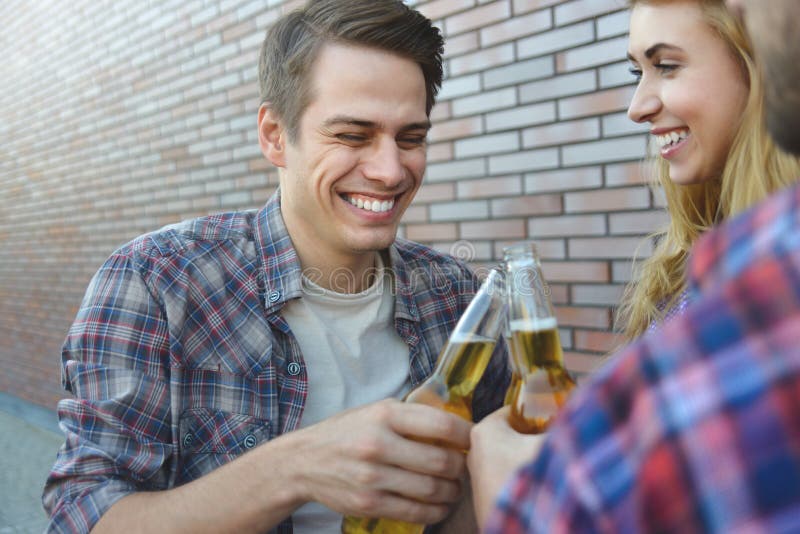Group of Young Friends Having Fun with Beer at Street Stock Image ...