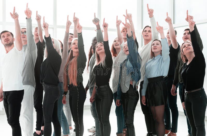 Group Of Young Business People Pointing Up Stock Photo - Image of ...
