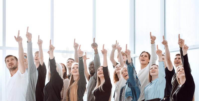 Group of Young Business People Pointing Up Stock Image - Image of ...
