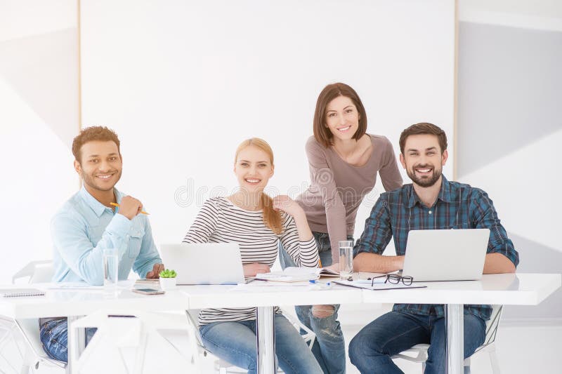 Group of Young Colleagues Having Meeting at Office Stock Image - Image ...