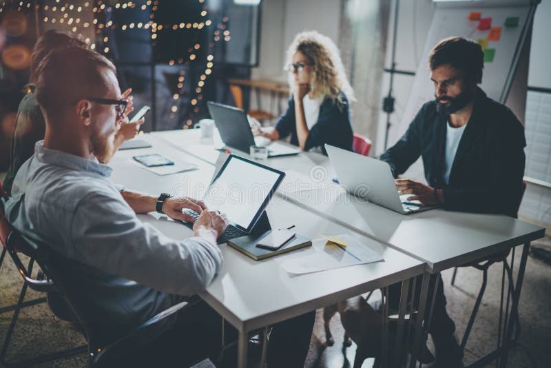 Group of Young Coworkers Work Together Modern Coworking Studio.Young ...