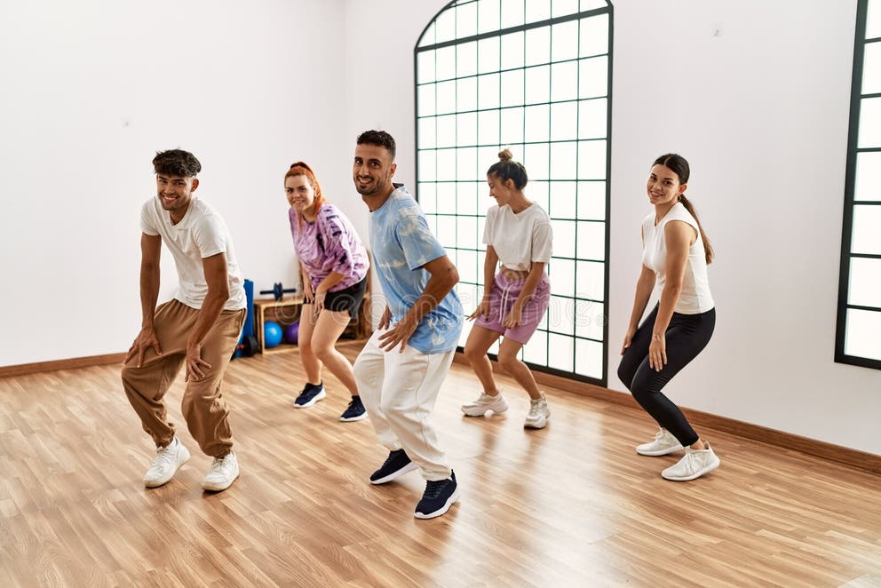 Group of Young Dancer Smiling Happy Dancing Choreography at Dance ...