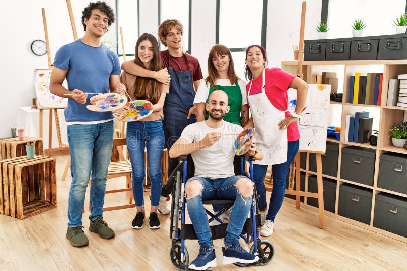 Group of Young Draw Students Smiling Happy and Looking To the Camera at ...