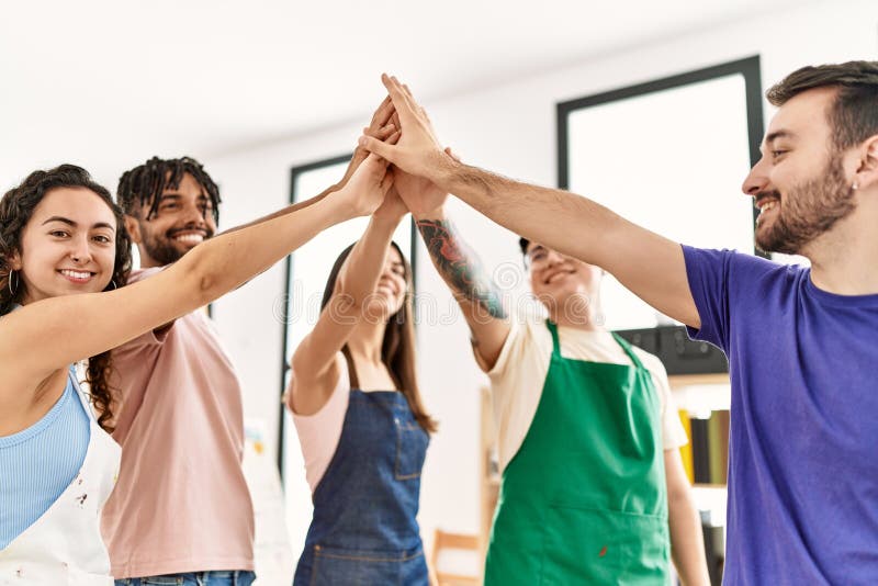 Group of Young Draw Students Smiling Happy Standing with Hands Together ...
