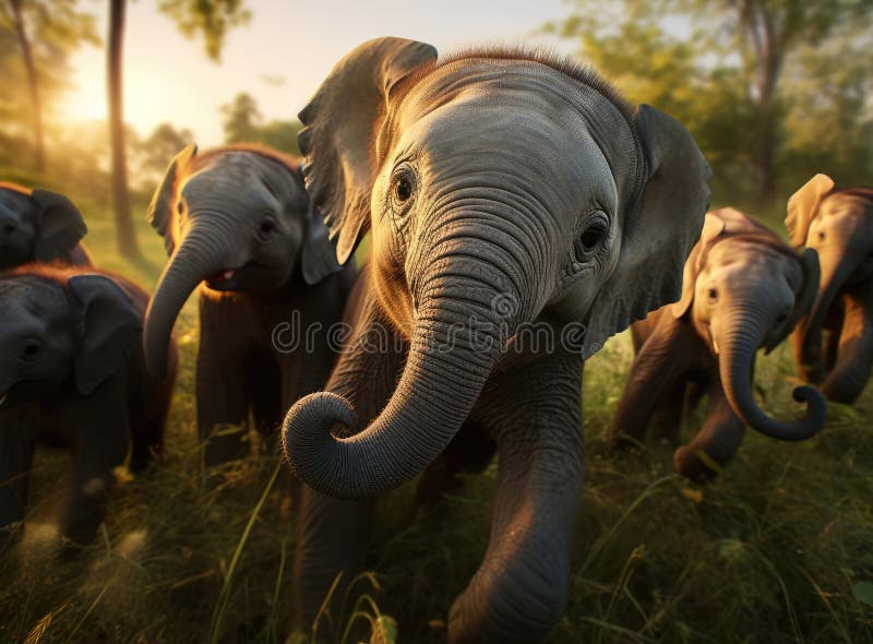 A group of young elephants stock illustration. Illustration of family ...