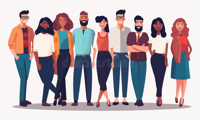 Group of Young Friendly People. Man and Woman Professionals Vector ...