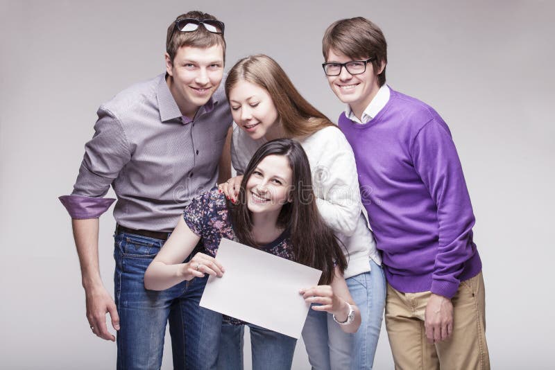 Group of Young Friends with Advert Board Stock Image - Image of ...