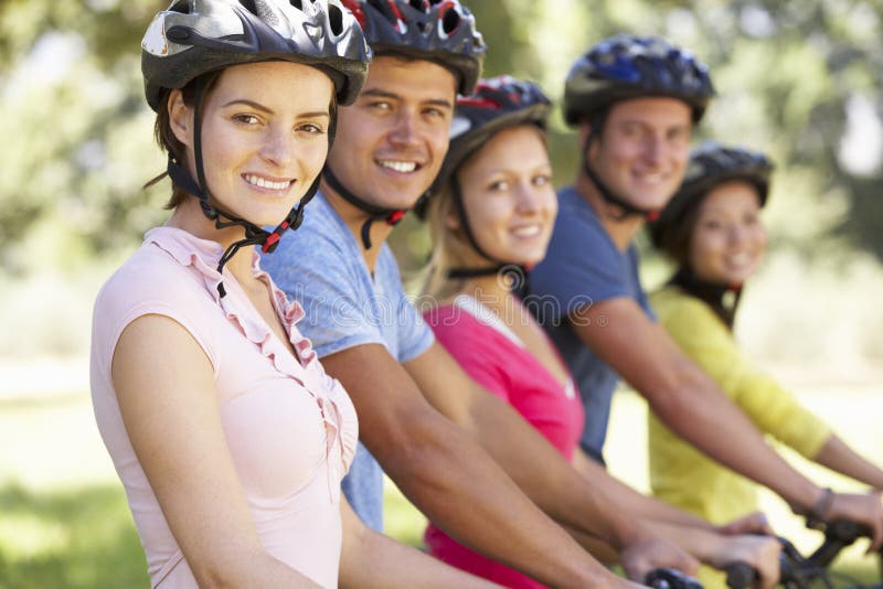 Group of Young Friends on Cycle Ride in Countryside Stock Image - Image ...