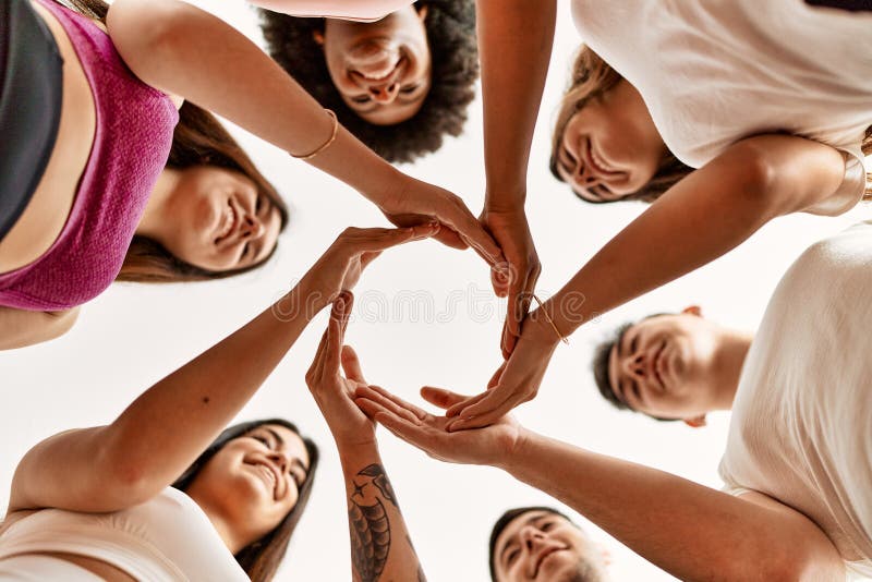 Group of Young Friends Doing Circle Symbol with Hands Together Stock ...