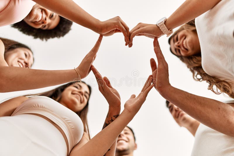 Group of Young Friends with Hands Together Doing Heart Symbol Stock ...