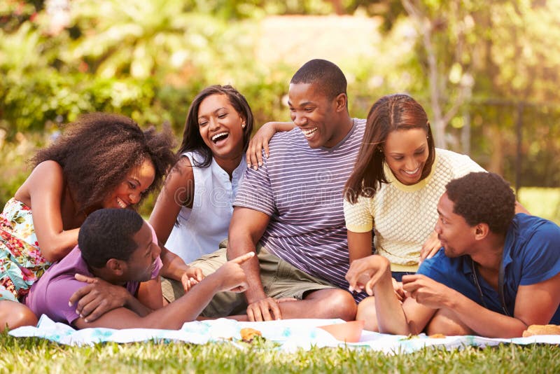 Group of Young Friends Having Picnic Together Stock Image - Image of ...