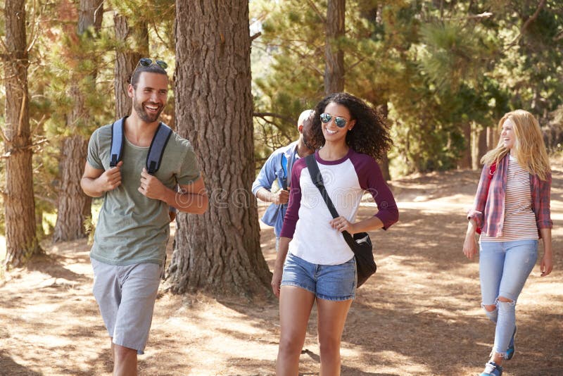Group of Young Friends on Hiking Adventure in Countryside Stock Photo ...