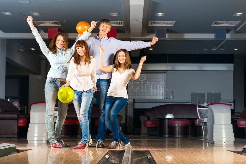 Group of Young Friends Playing Bowling Stock Image - Image of ...