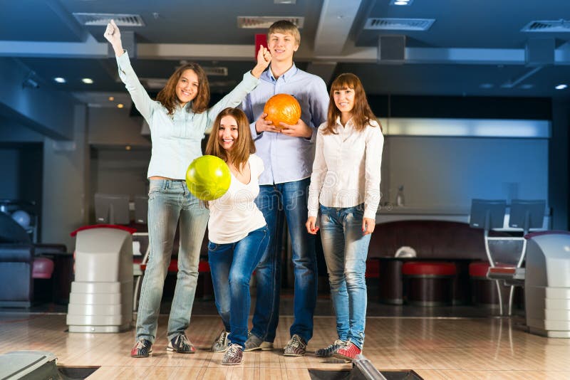 Group of Young Friends Playing Bowling Stock Photo - Image of accuracy ...