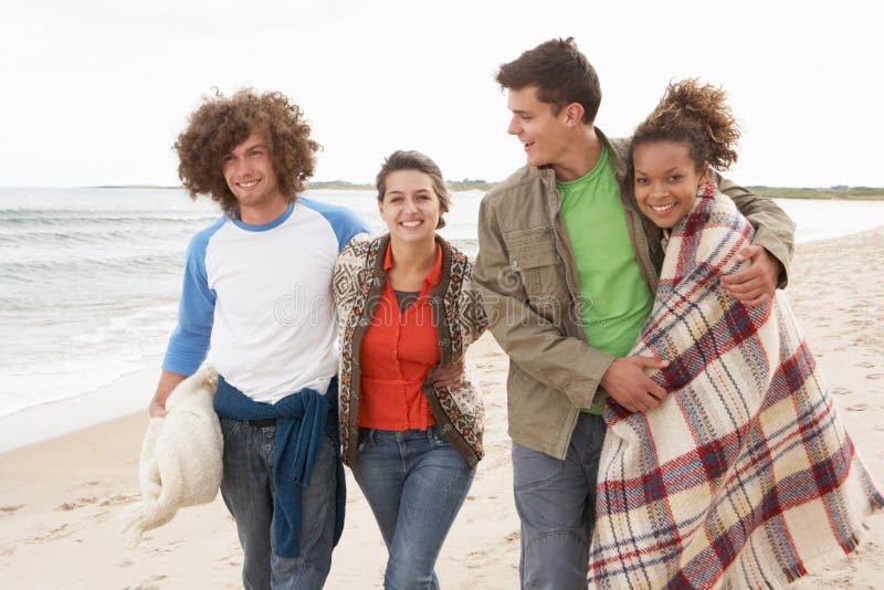 Group of Young Friends Walking Along Autumn Stock Image - Image of ...