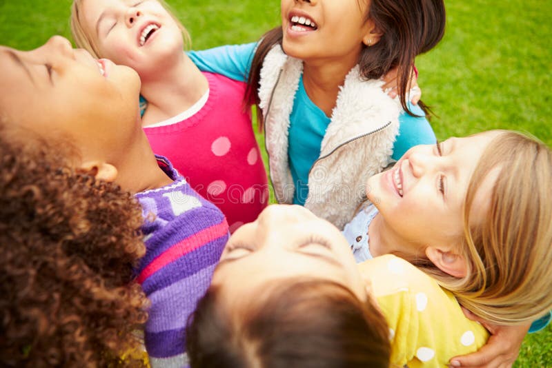 Group of Young Girls Hanging Out in Park Together Stock Photo - Image ...