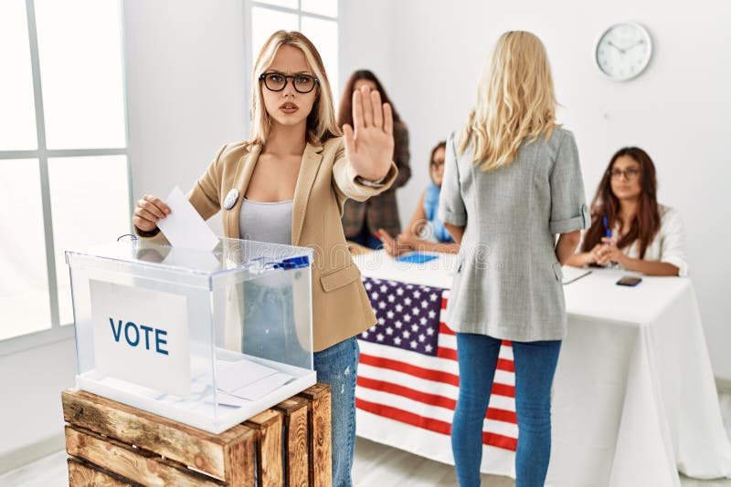 Group of Young Girls Voting at Democracy Referendum Doing Stop Gesture ...