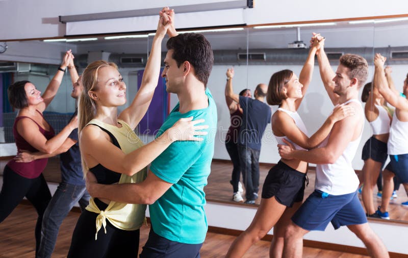 Dancing Couples Learning Salsa Stock Image - Image of love, human ...