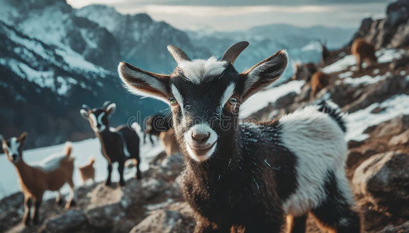 Group of Young Goats in Mountain Landscape .ai Generated Stock ...
