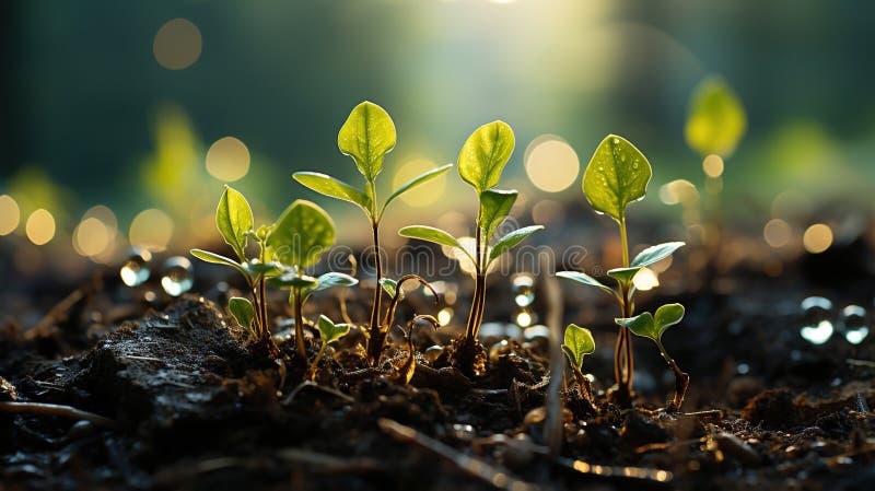 A Group of Young Green Plant is Growing Out of the Soil Stock ...