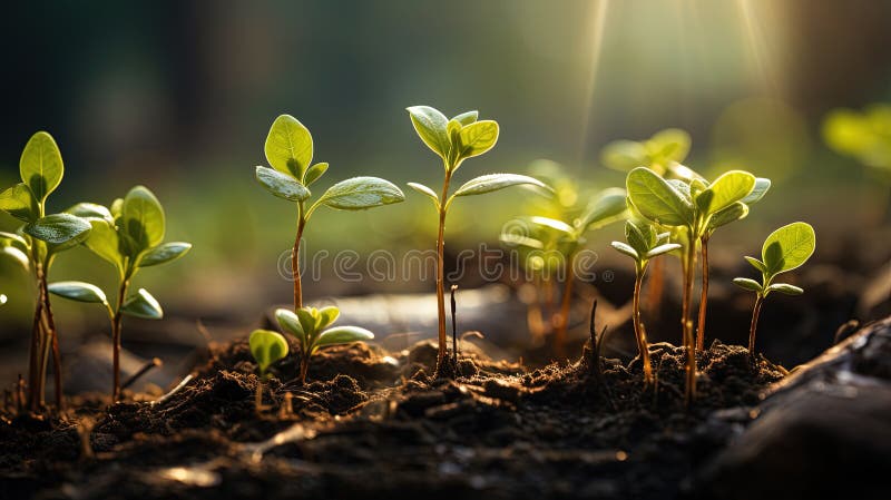 A Group of Young Green Plant is Growing Out of the Soil Stock ...