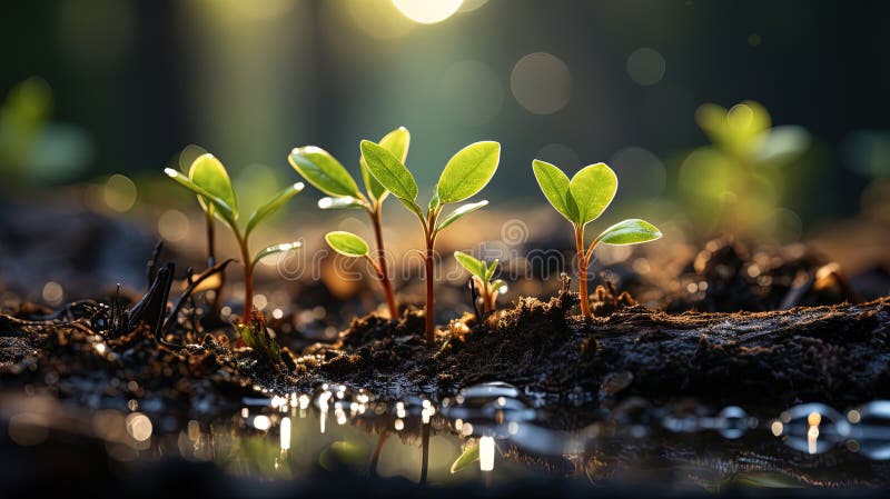 A Group of Young Green Plant is Growing Out of the Soil Stock ...