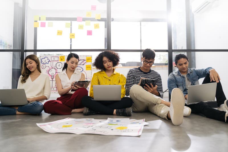 Group of Young Happy Asian Creative Business People or Hipster Student ...