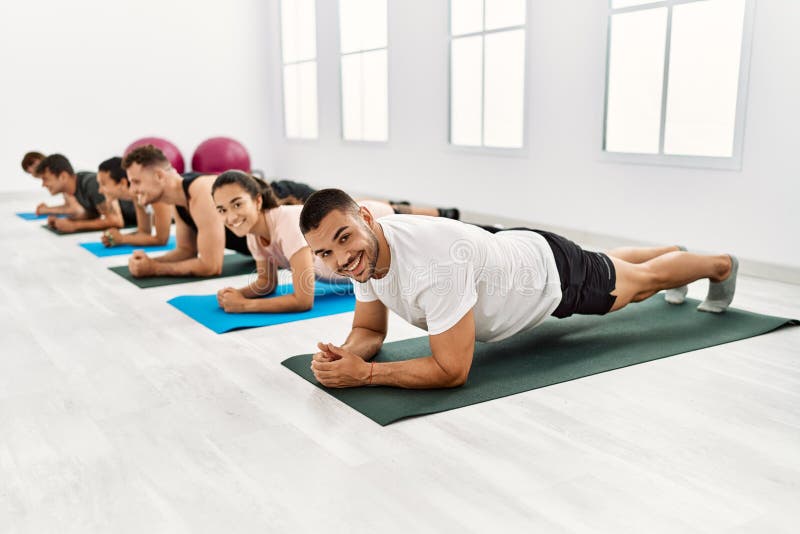 Group of Young Hispanic People Smiling Happy Training Abdominal ...
