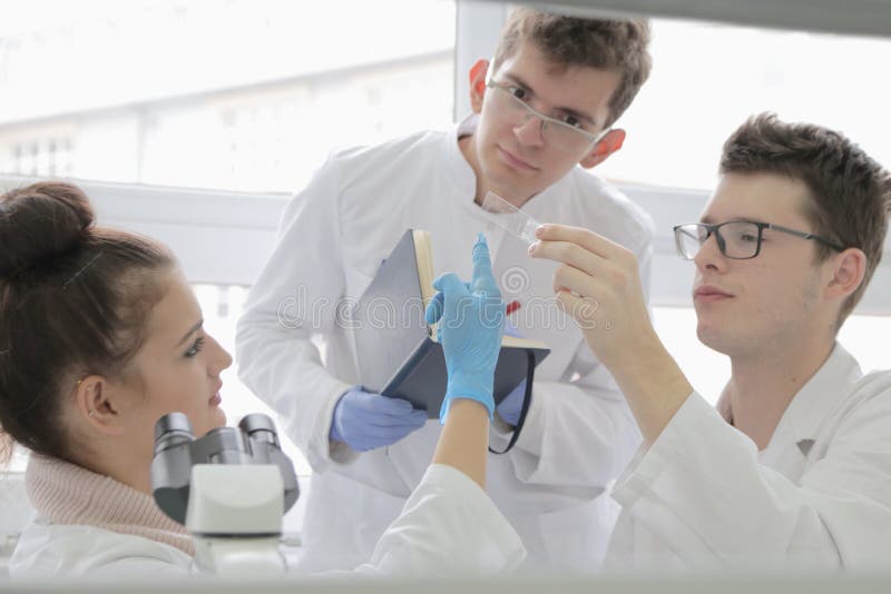 Group of Young Laboratory Scientists Working at Lab with Test Tu Stock ...