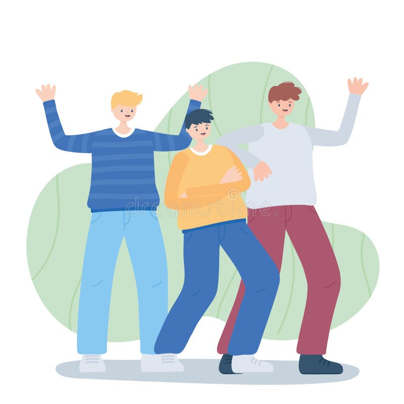 Group Young Men Cartoon Characters Celebrating Design Stock Vector ...