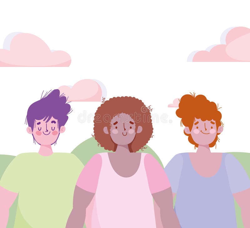 Group Young Men Cartoon Characters Outdoor Design Stock Vector ...