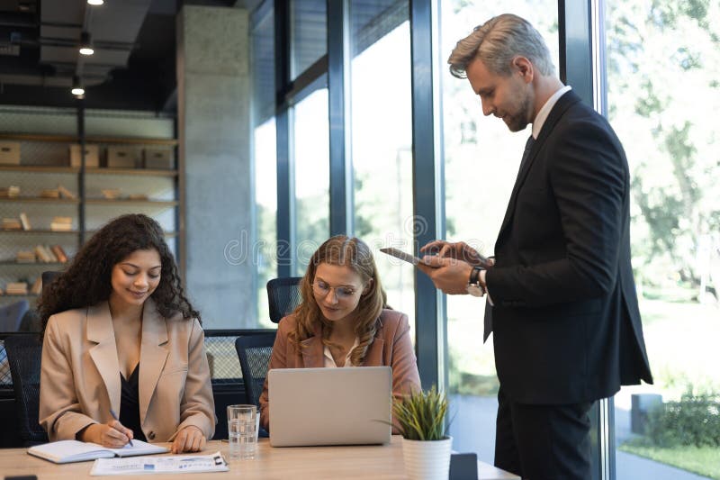 Group of Young Modern People in Formalwear Using Modern Technologies ...