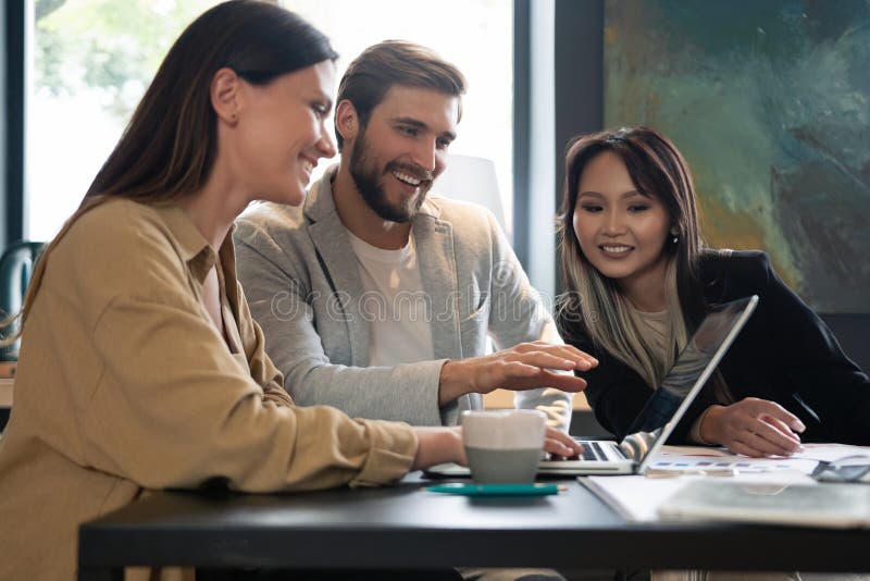 Group of Young Multiracial People Working in Modern Office. Businessmen ...